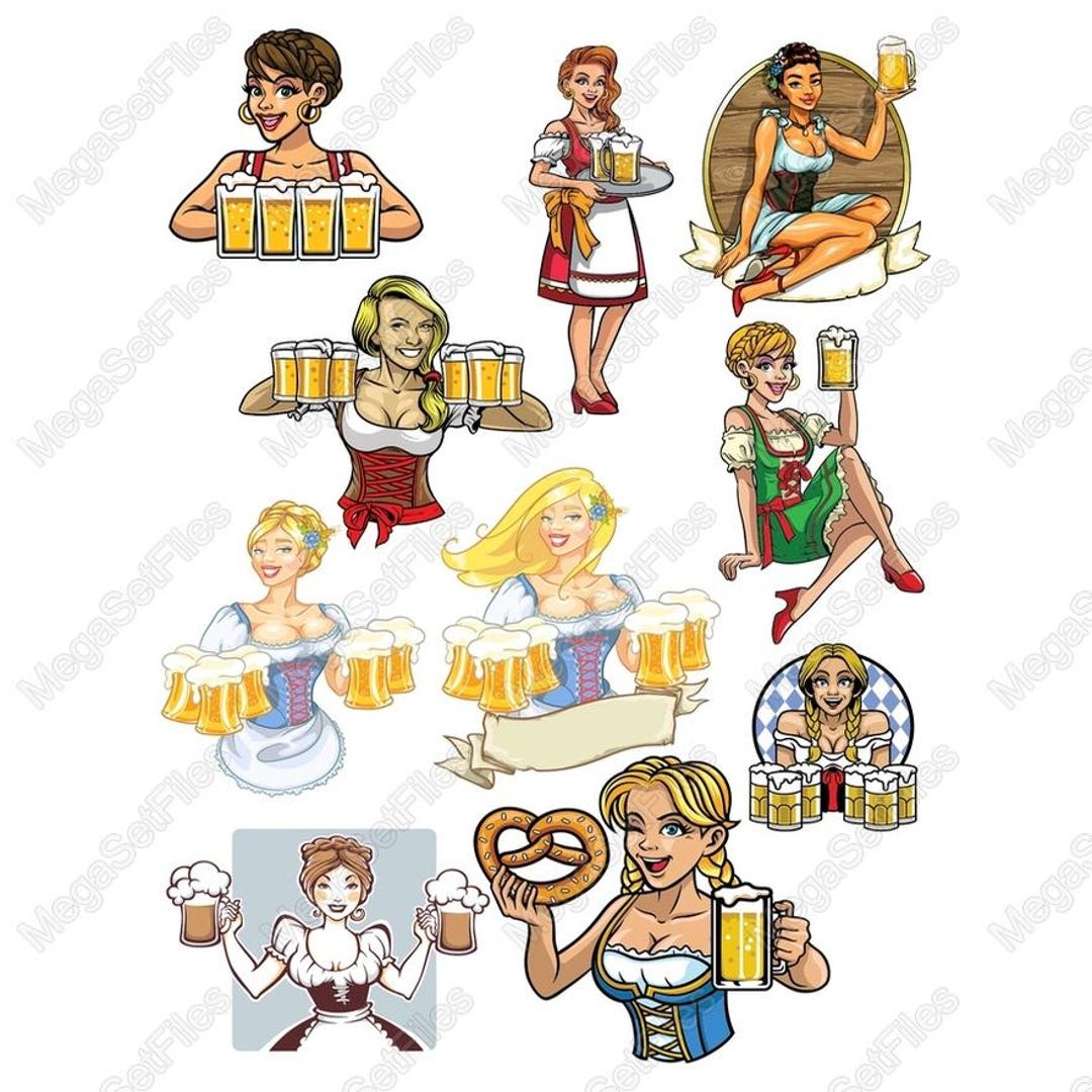 Oktoberfest Beer Maid Clipart Set - Vintage Style SVG PNG, Festive ...