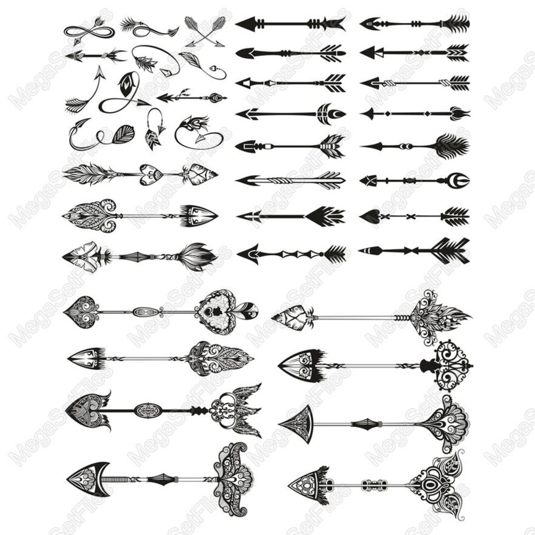 Ornate Tribal Arrow Clipart Set in SVG, PNG ~4000x4000 Px Black ...
