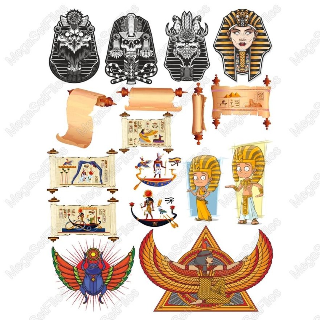 Ancient Egyptian Clipart Set in SVG PNG | Pharaoh, Papyrus, Gods ...