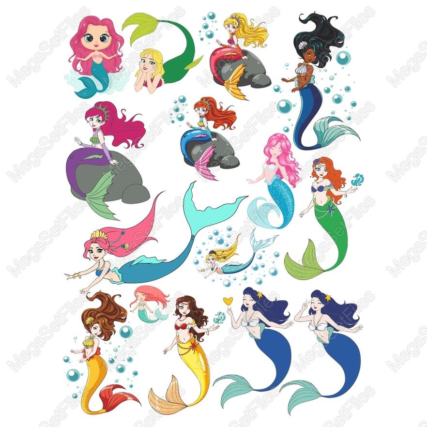 200,000 Cliparts + Colorful Mermaid Clipart Set in SVG, PNG | Fantasy ...