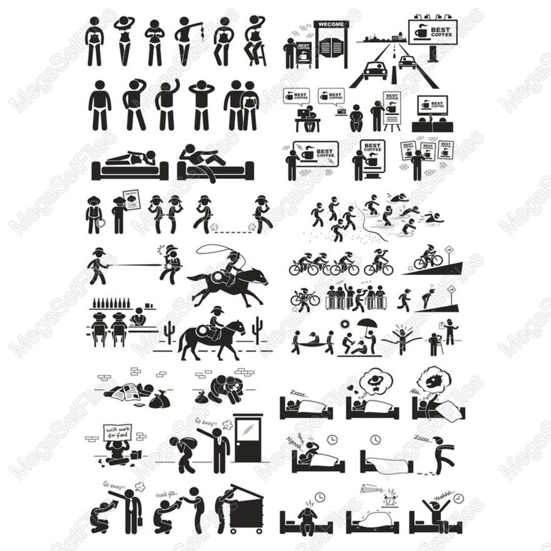 Premium Modern Stick Figure Activity Clipart Set in SVG, PNG Format ...