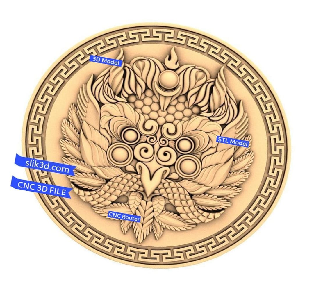 Phoenix Emblem STL 3D Relief for CNC, Mythic Bird Crest Medallion ...