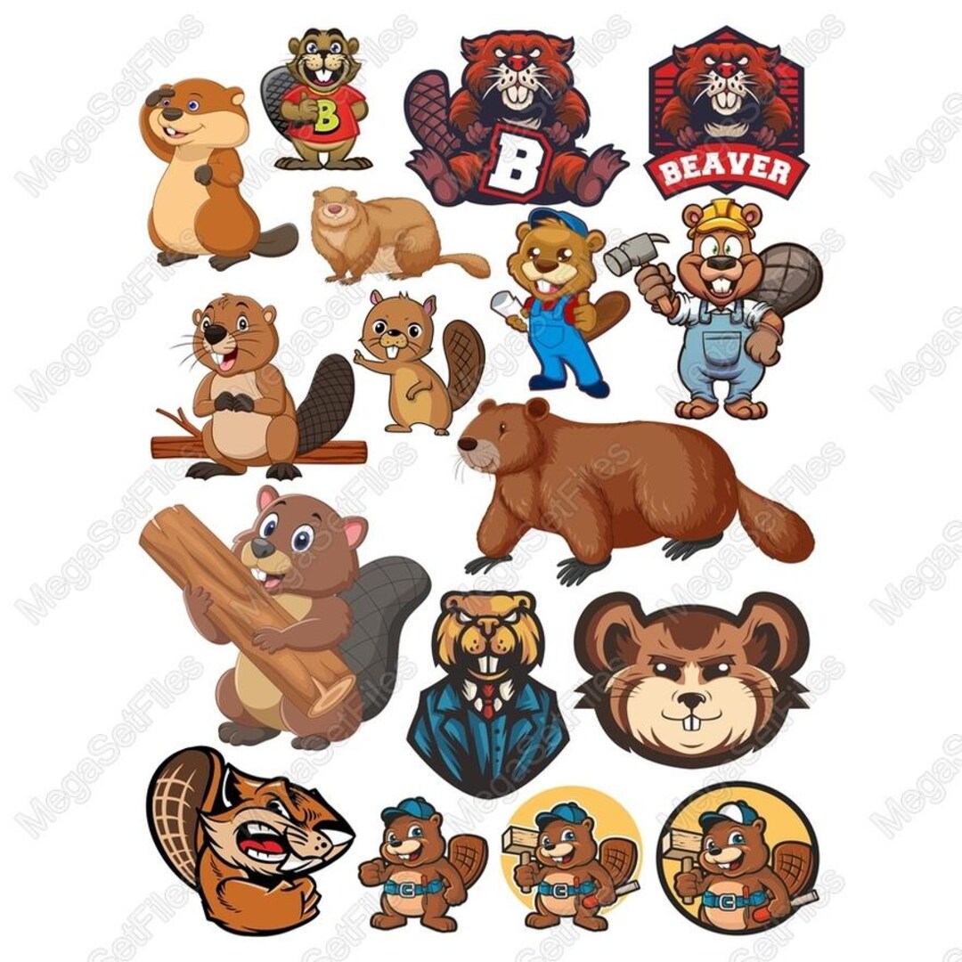 Cheerful Cartoon Beavers SVG PNG Set - Colorful Woodland Animal Clipart ...