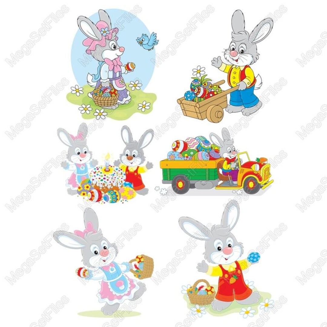 200,000 Cliparts + Easter Bunny Clipart Set SVG & PNG, Colorful Spring ...