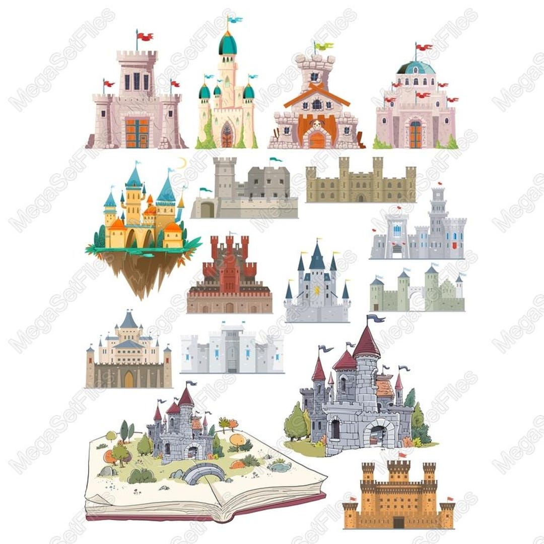 Colorful Fantasy Castle Clipart Set in SVG, PNG | Fairytale, Medieval ...