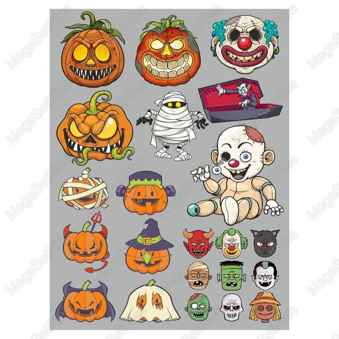 Spooky Halloween Clipart Set SVG PNG | Creepy Cartoon Monsters ...