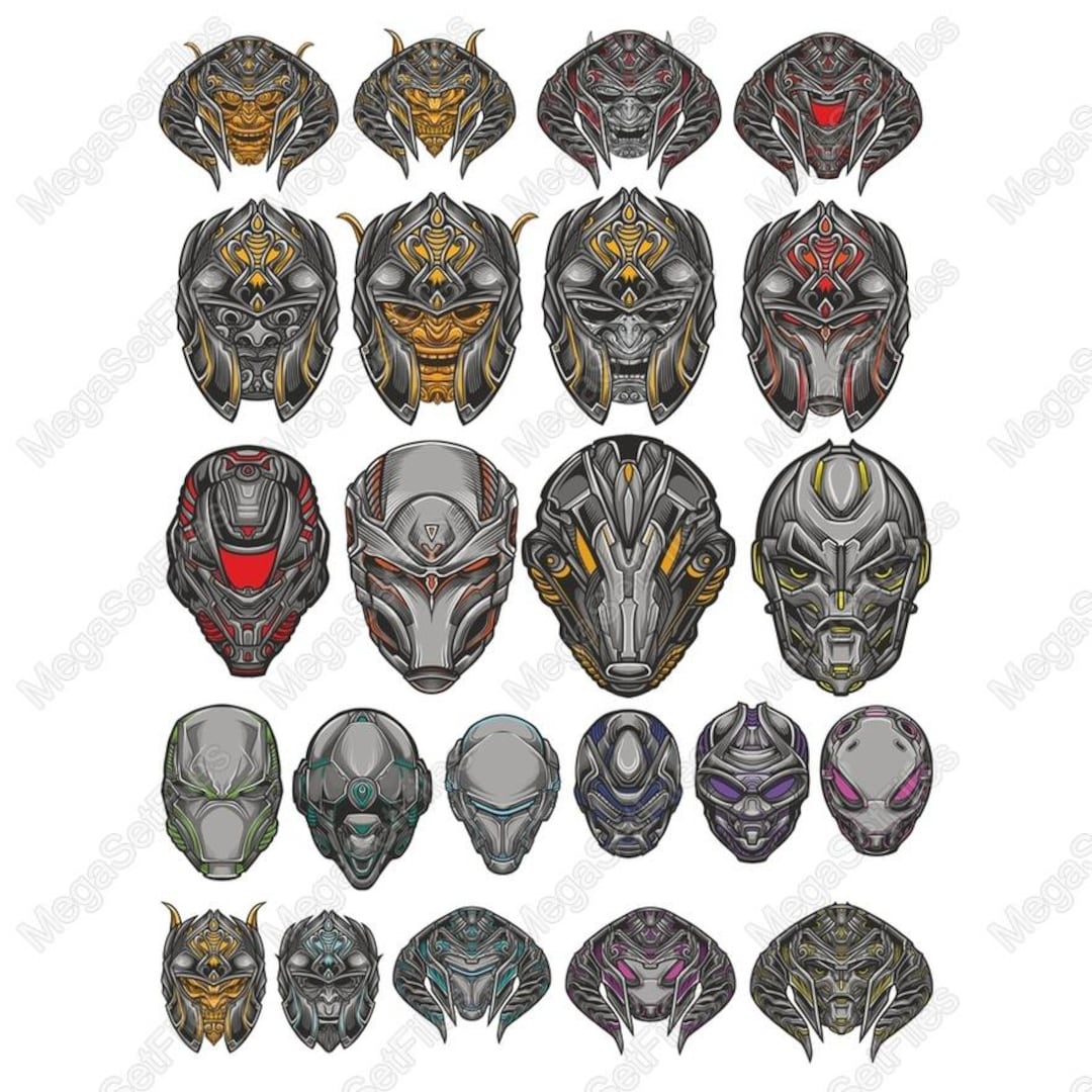 Futuristic Robot Masks Clipart Set SVG PNG | Sci-fi Cyberpunk Art for ...