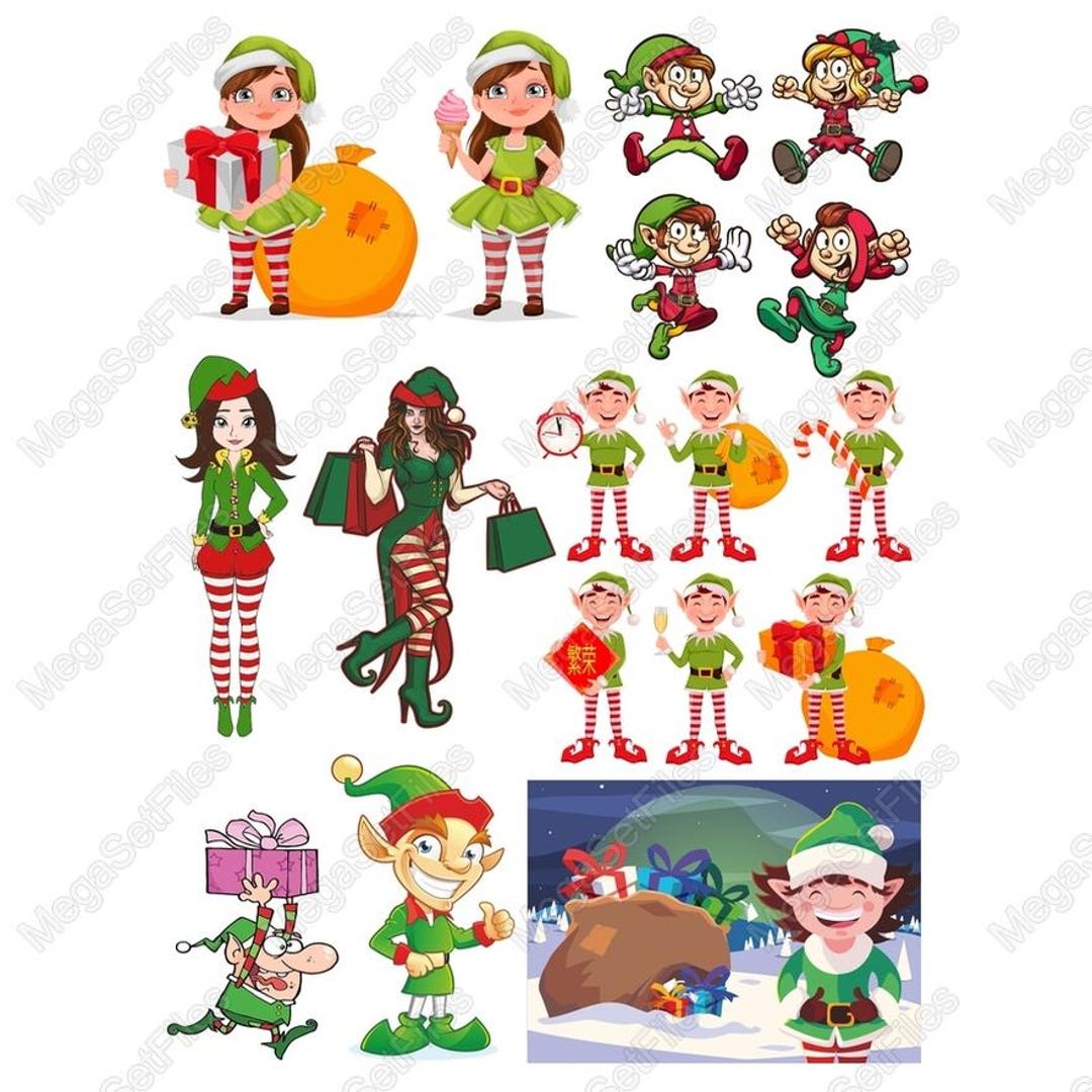200,000 Cliparts + Festive Christmas Elf Clipart Set in SVG, PNG ...