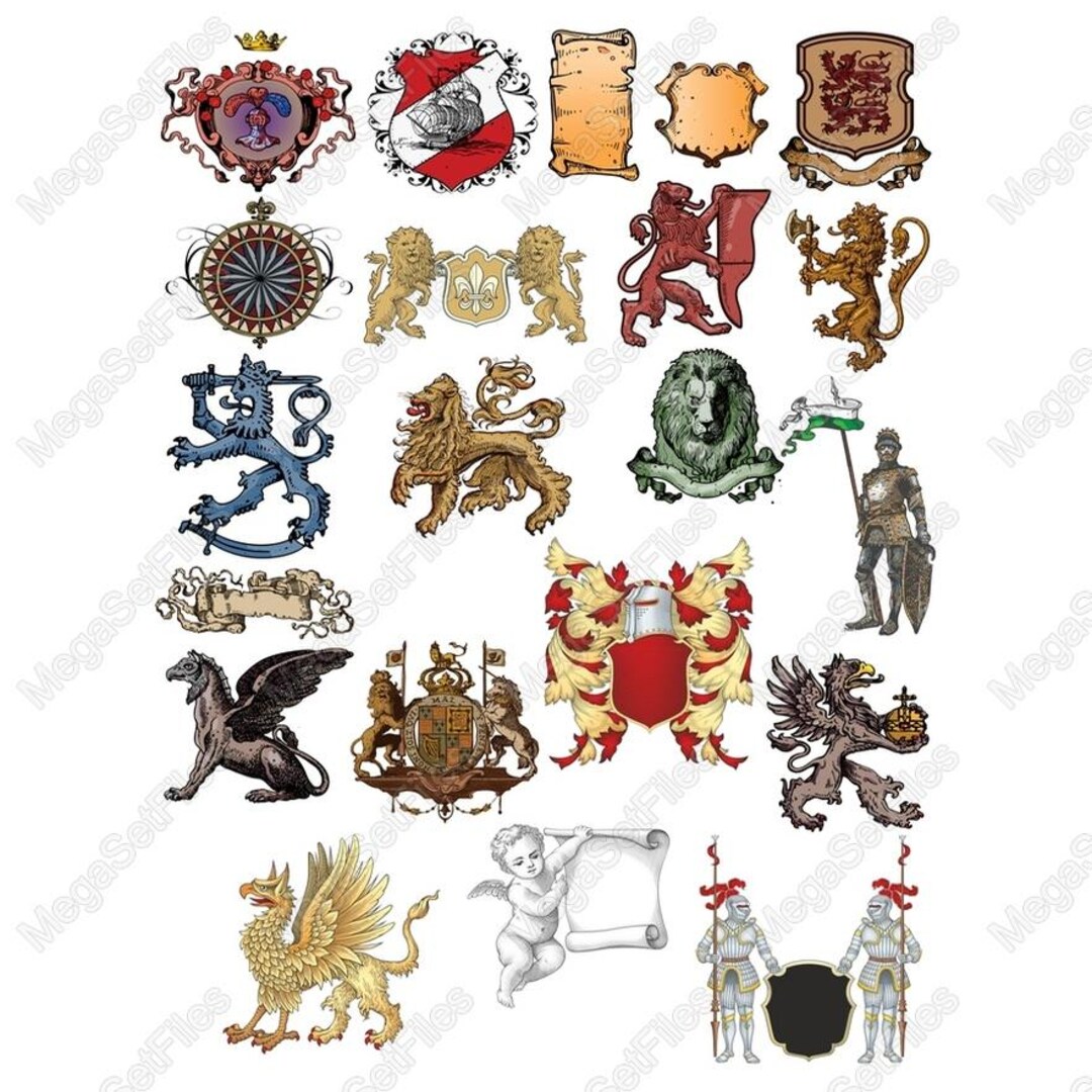 200,000 Cliparts + Medieval Heraldic Coat of Arms Clipart Set in SVG ...