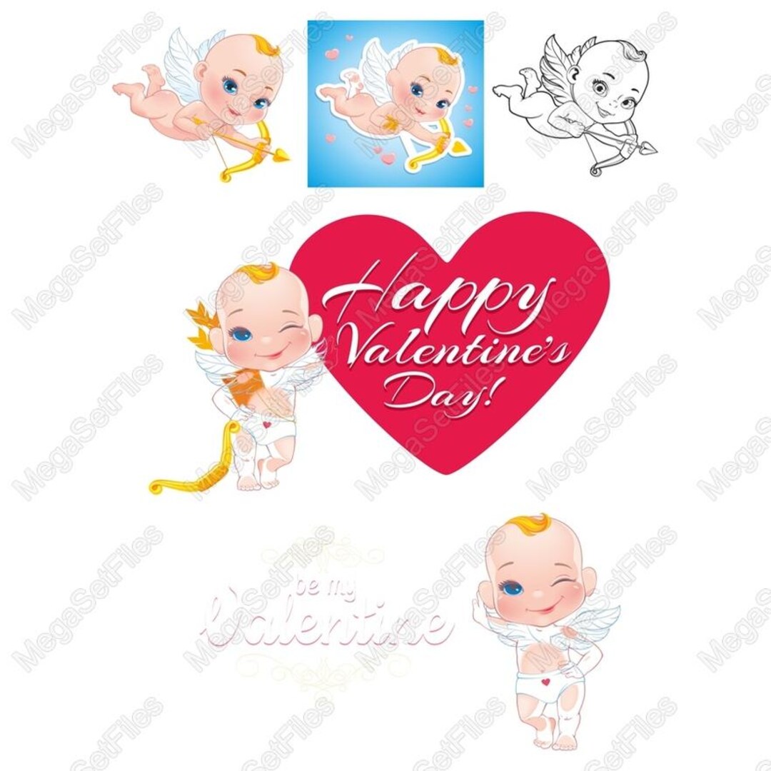 200,000 Cliparts + Cute Cupid Valentine Clipart Set SVG PNG | Baby ...