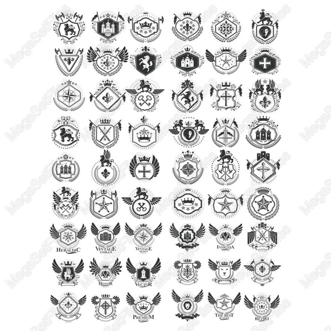 200,000 Cliparts + Vintage Heraldic Crest Clipart Set - SVG, PNG, Monochrome Emblems for Logos ...