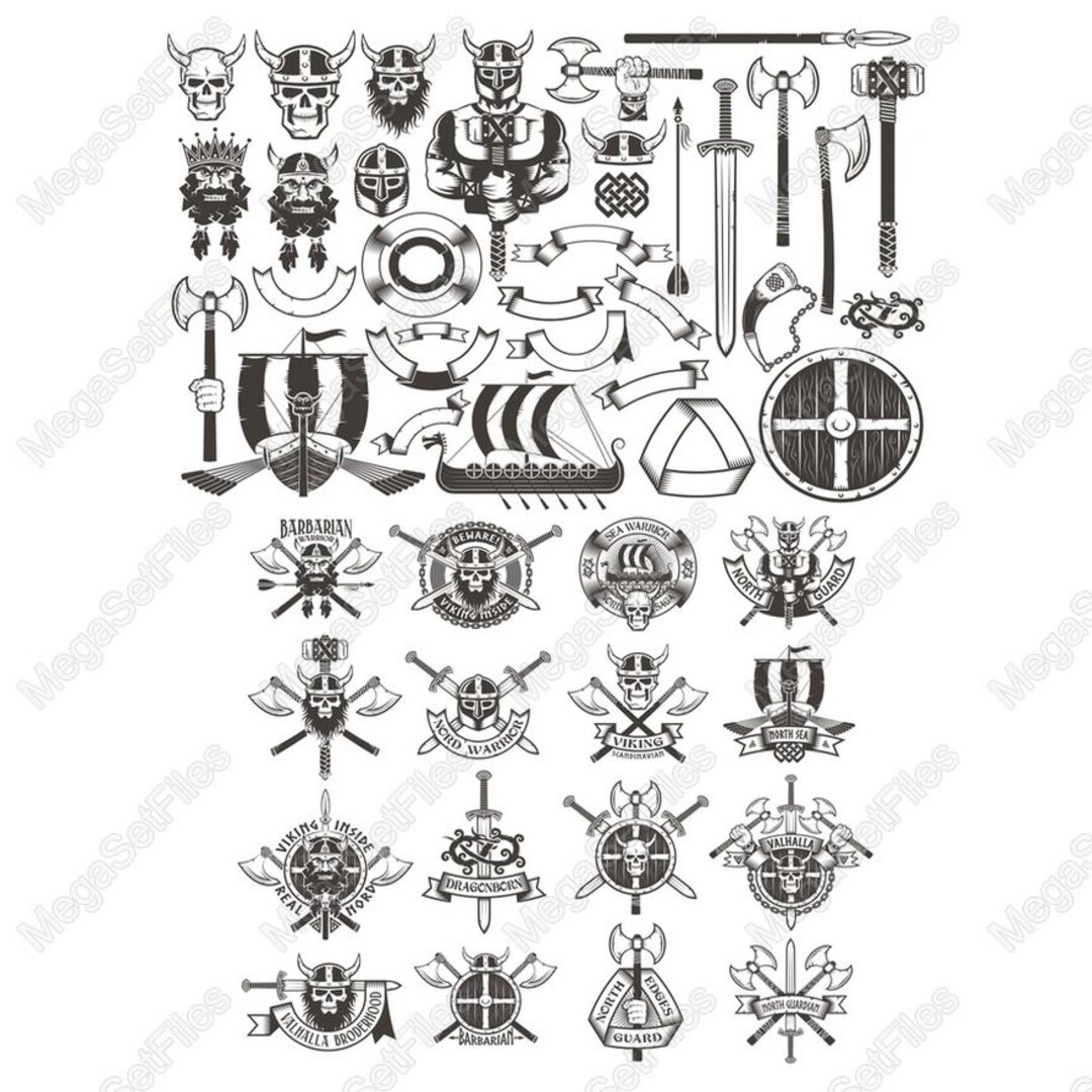 Viking Warrior Clipart Set SVG PNG | Nordic Tribal Designs | Norse ...