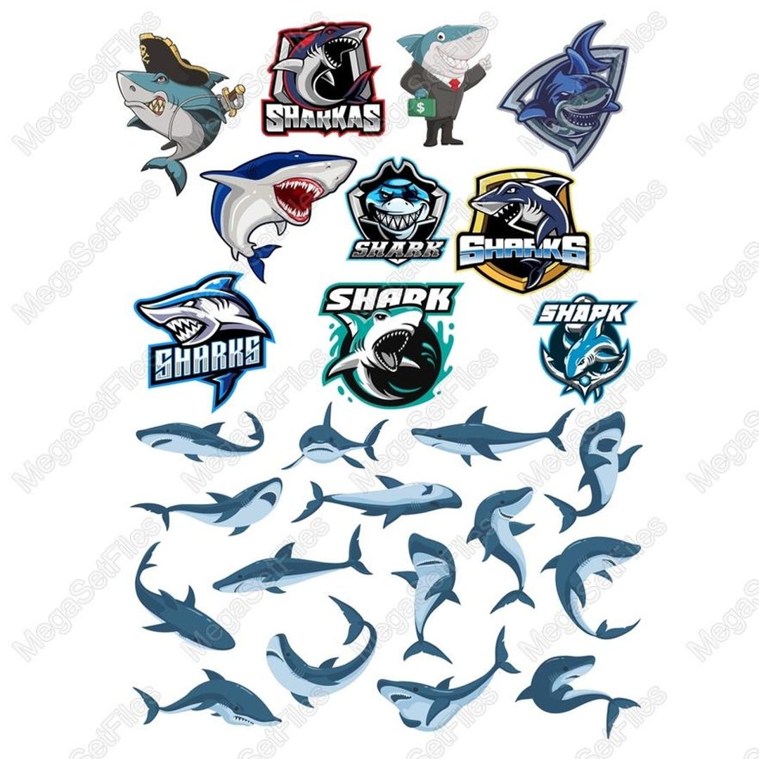 Fierce Shark Clipart Pack in SVG PNG | Cartoon Logos & Underwater ...