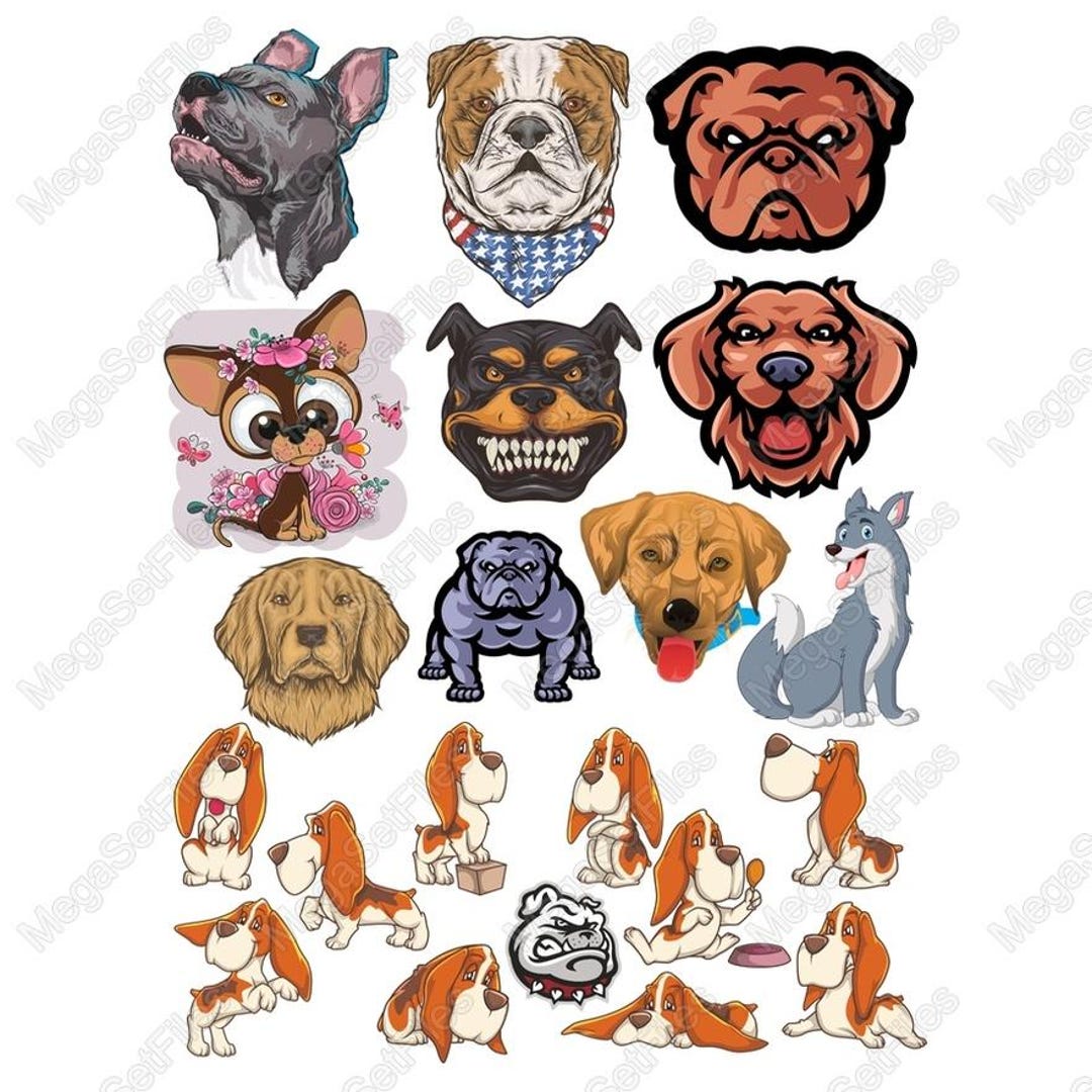 Dog Clipart Bundle SVG PNG Cute Cartoon Style Bulldogs, Dachshund ...