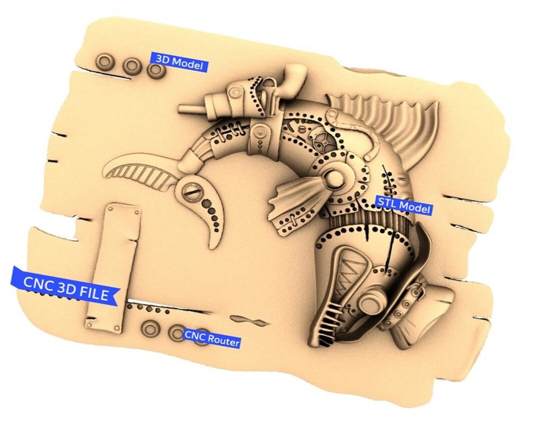 Mechanical Fish Relief STL – Steampunk Nautical Wall Panel CNC - Etsy