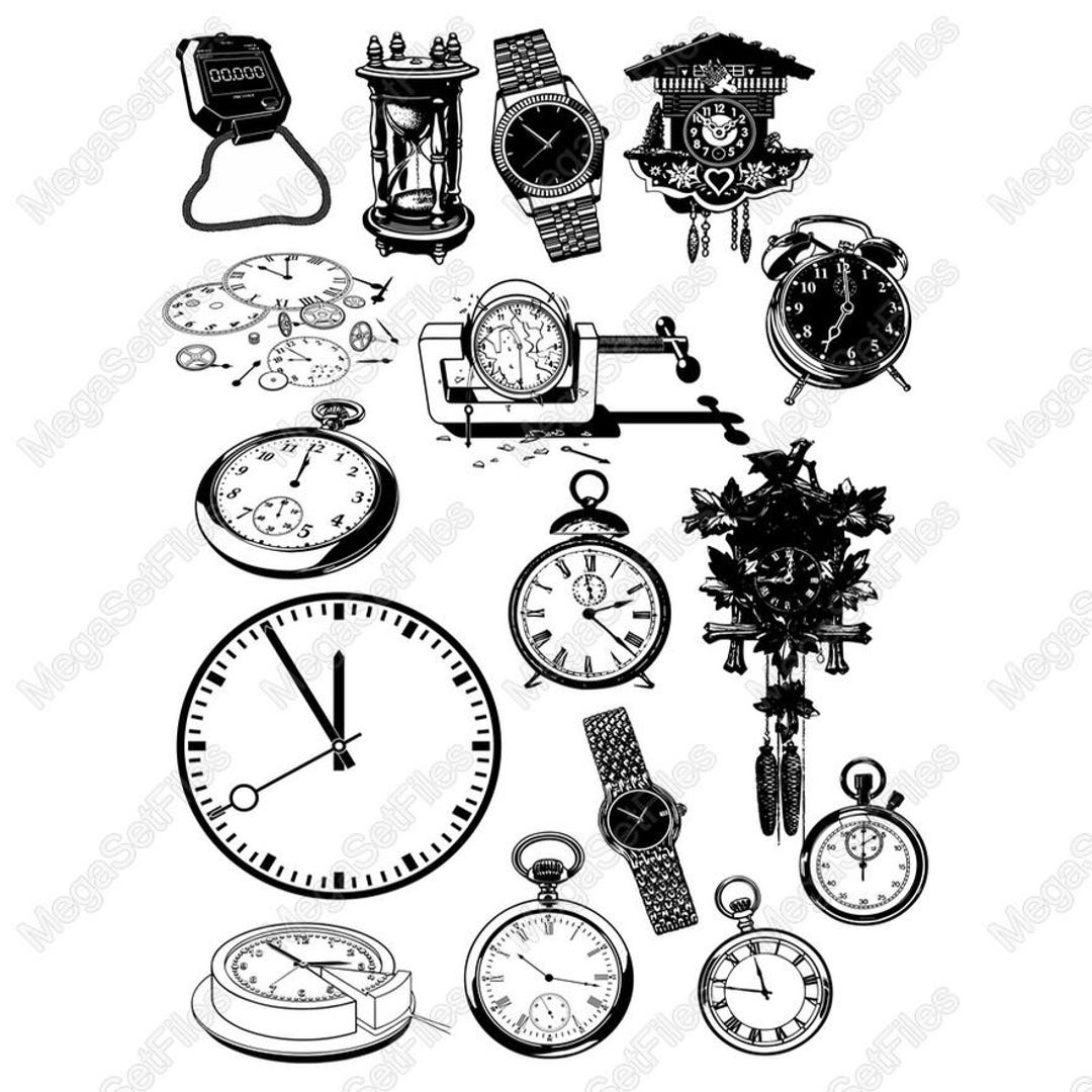 Retro Clock Illustrations SVG PNG, Vintage Timepiece Clipart Set for ...