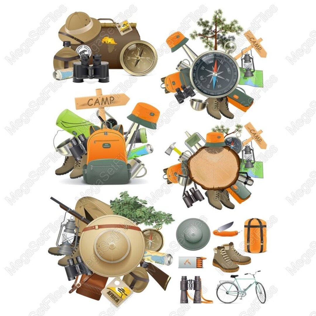 Adventure Camping Clipart Set - Outdoor Hiking Gear Icons in SVG, PNG ...