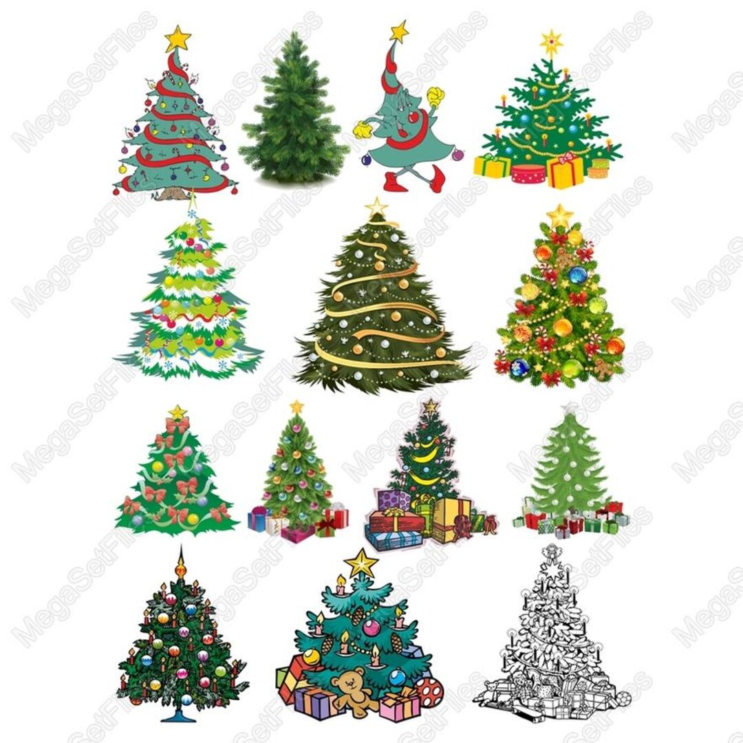 Festive Christmas Tree Clipart Set - SVG & PNG, Whimsical and ...