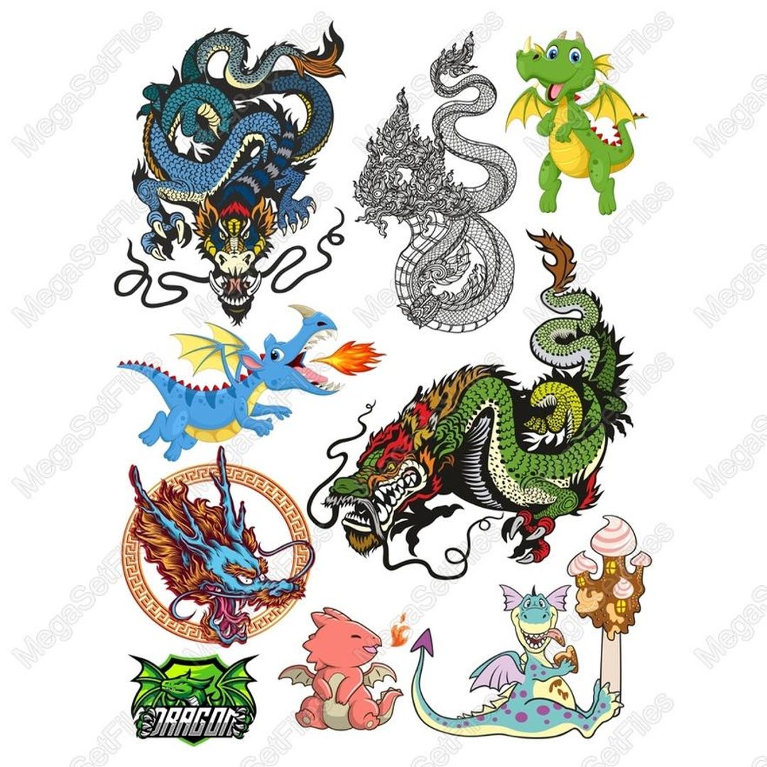 Majestic Dragons Clipart Set SVG PNG | Coloring & Cartoon Styles ...