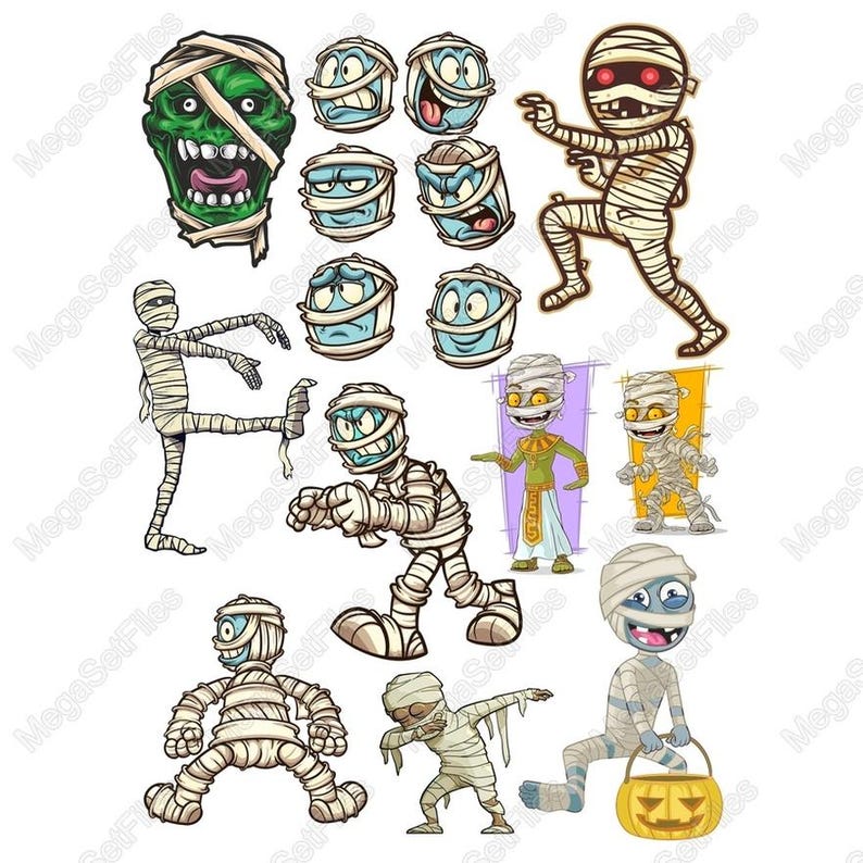 Halloween Mummy Clipart Set in Cartoon Style SVG PNG for Crafts and ...