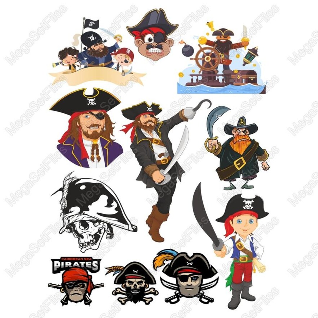 Premium Pirate Adventure Clipart Set SVG PNG 4000x4000 High-res Cartoon ...