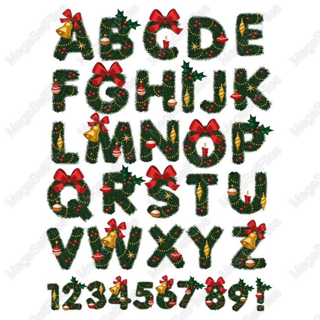 Festive Christmas Alphabet Clipart Set - Holiday Letters & Numbers in ...
