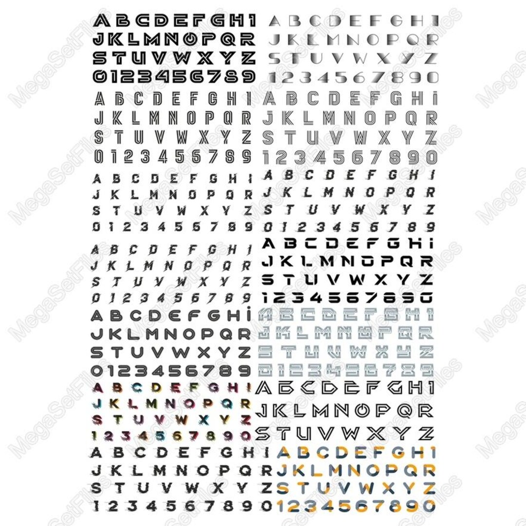 Modern Vintage Alphabet and Numbers Clipart Set SVG PNG Monochrome ...