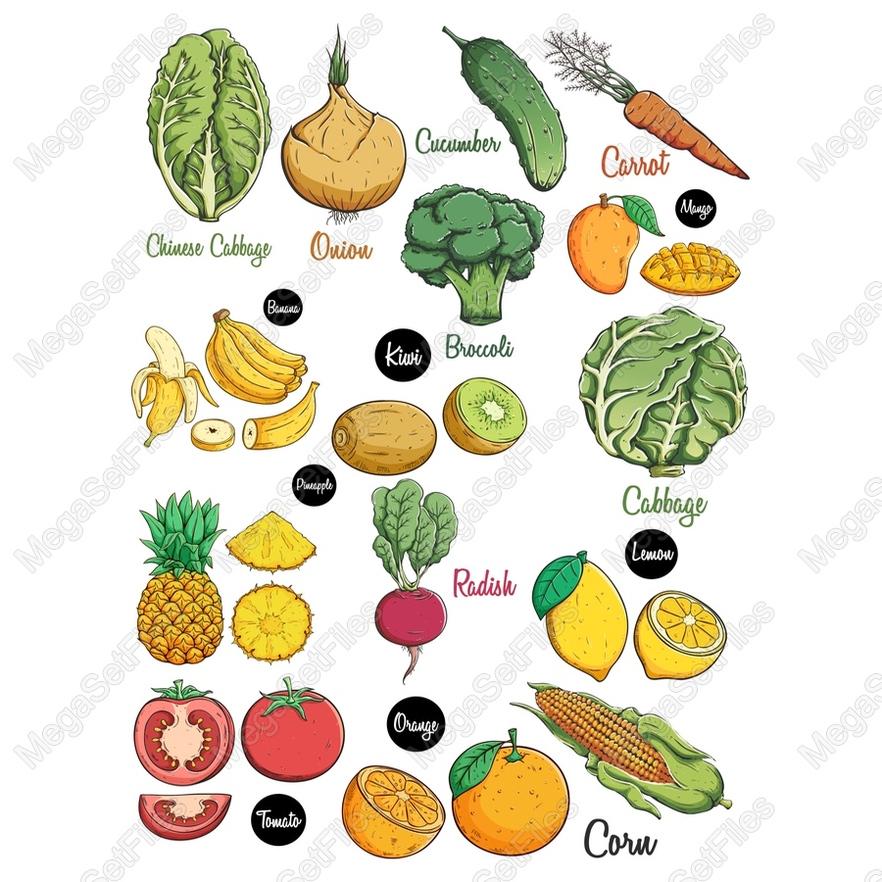 200,000 Cliparts + Vibrant Vegetable and Fruit Clipart Set in SVG, PNG ...