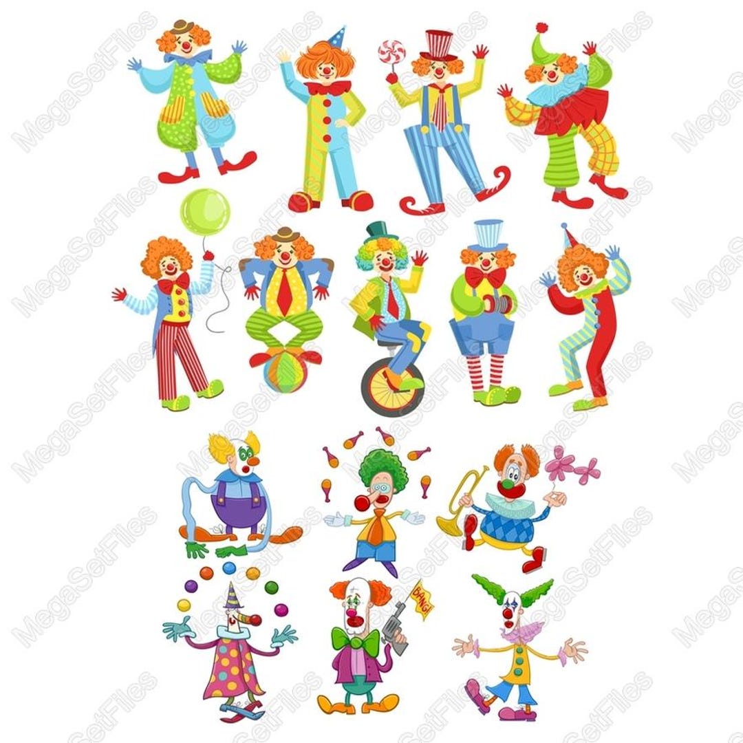 Playful Clown Clipart Set in Bright Colors | SVG PNG | Circus Theme Fun ...