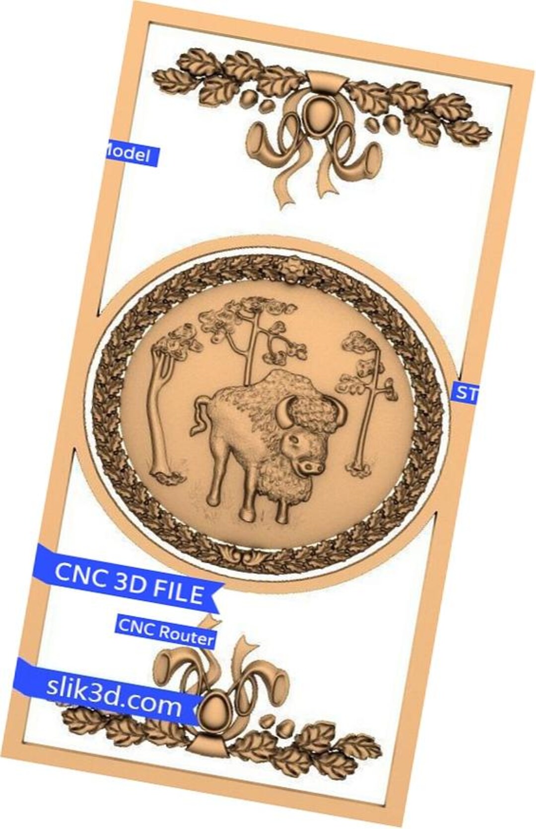 Majestic Bison Relief STL 3D for CNC, Buffalo Wildlife Wall Plaque ...