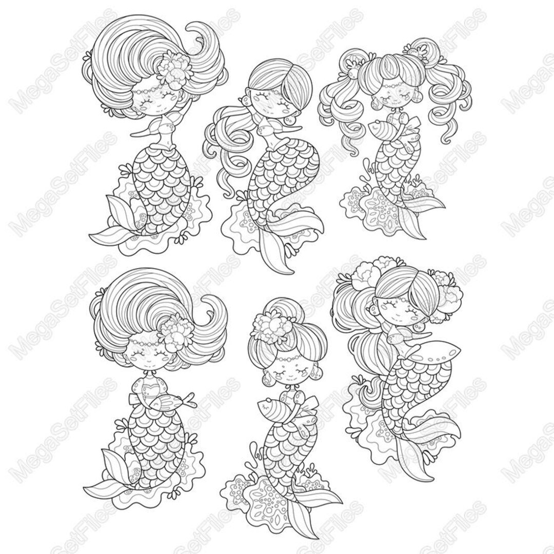 200,000 Cliparts + Cute Mermaid Clipart Set in Whimsical Style, SVG PNG ...