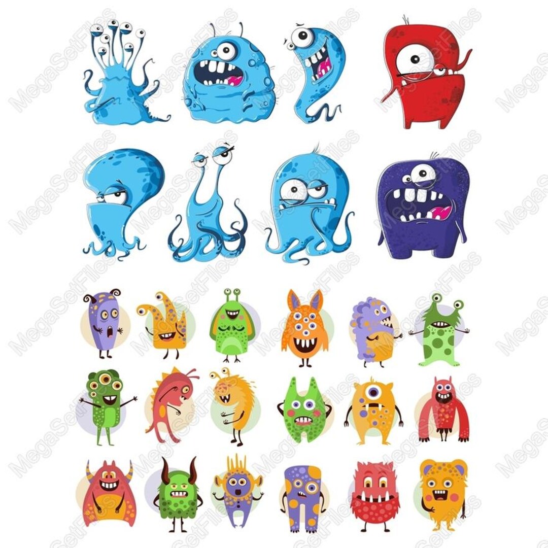 Colorful Monster Clipart Set SVG PNG | Cute Cartoon Creatures | Fun ...