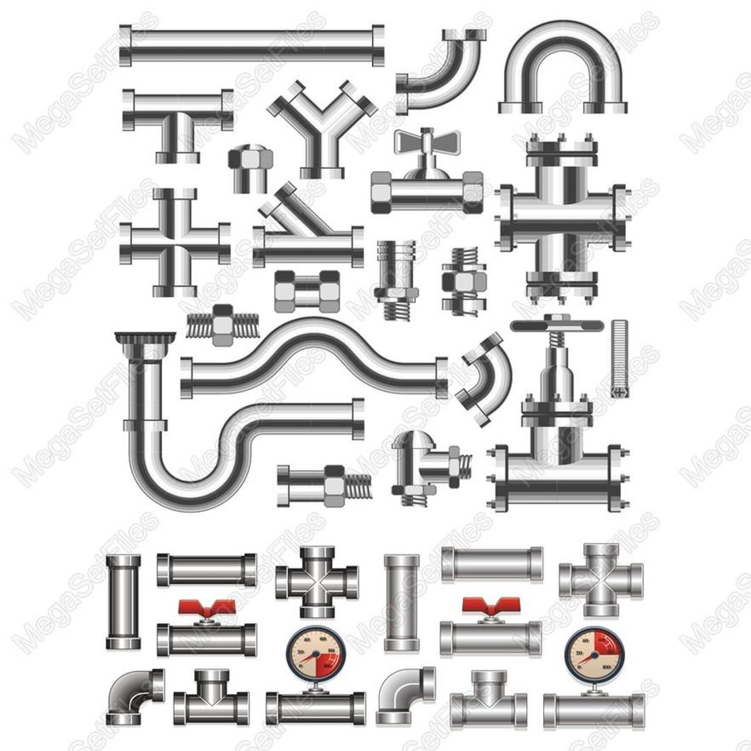 200,000 Cliparts + Industrial Pipe Clipart Set in Metallic Style, SVG ...