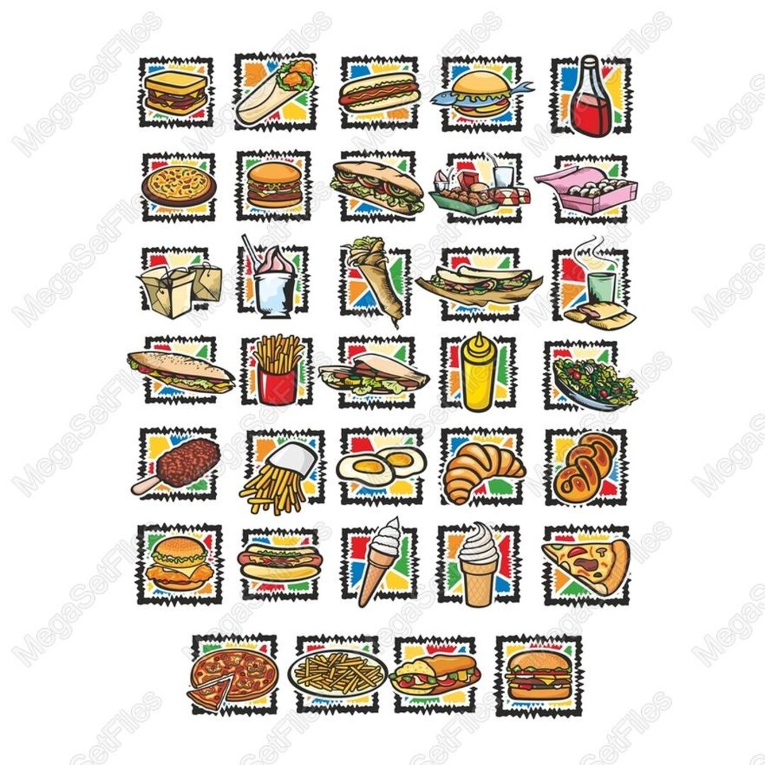 200,000 Cliparts + Retro Fast Food Clipart Set - SVG, PNG | Pop Art ...