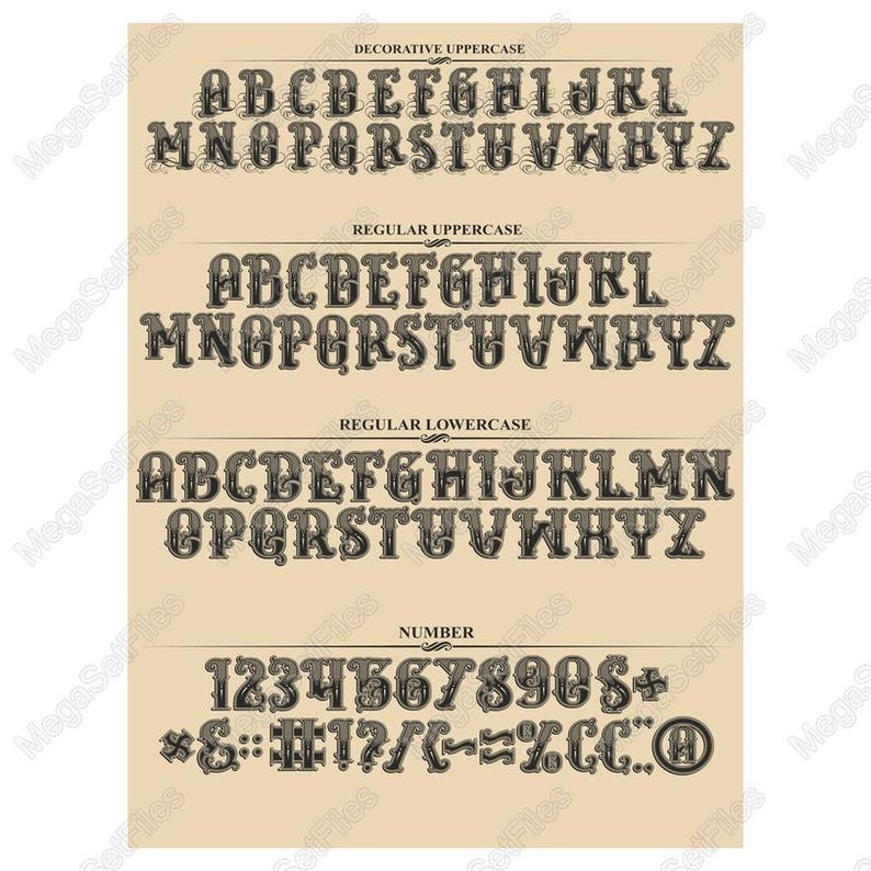 Vintage Western Font Clipart Set, SVG PNG, Ornate Wild West Letters ...