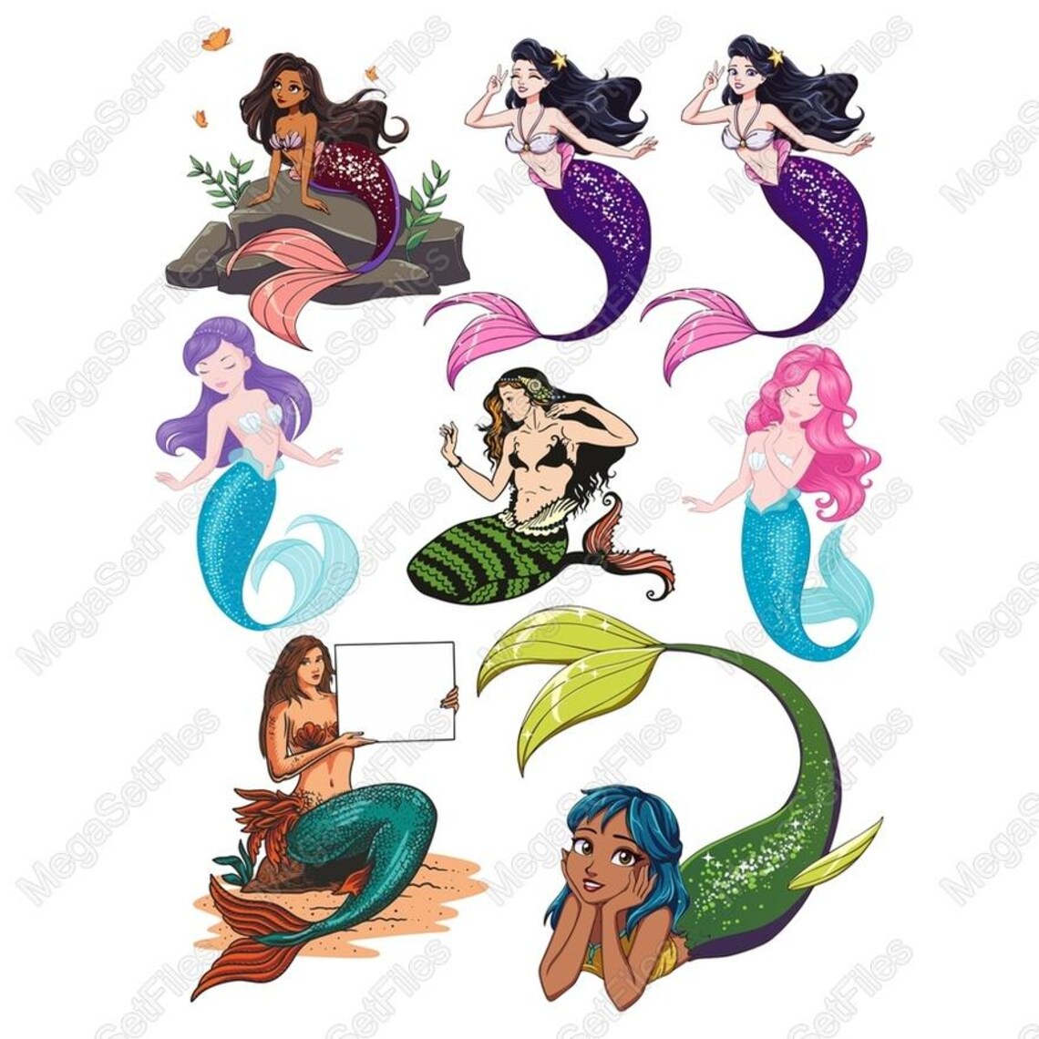 Mermaid Clipart Collection SVG PNG, Colorful Fantasy Illustrations ...