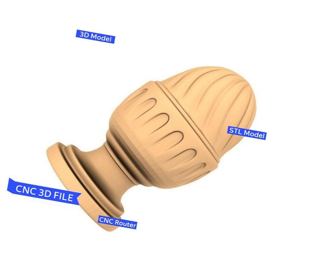 Classic Acorn Finial STL 3D Model for CNC, Furniture Bedpost or Curtain ...