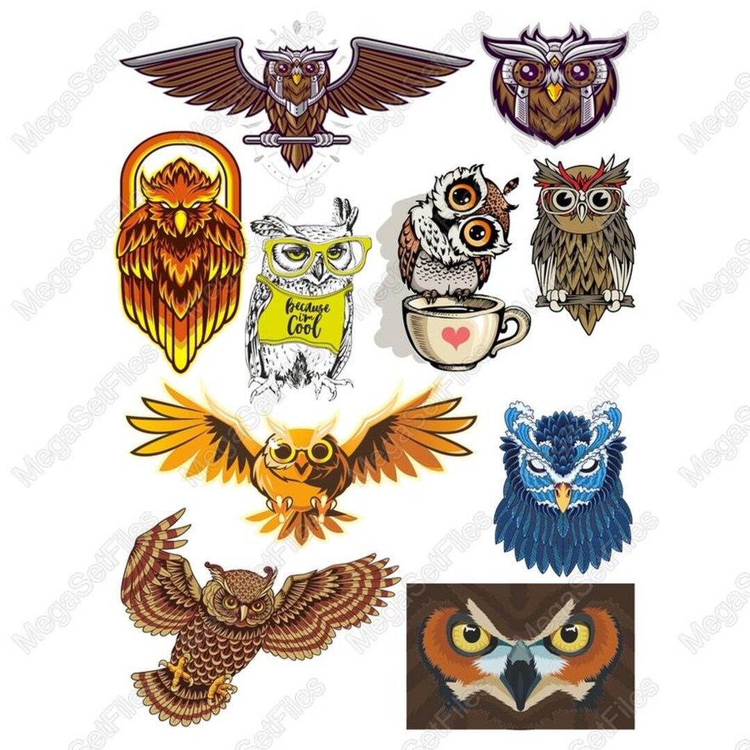 200,000 Cliparts + Colorful Owl Clipart Set in Retro Style - Owl ...