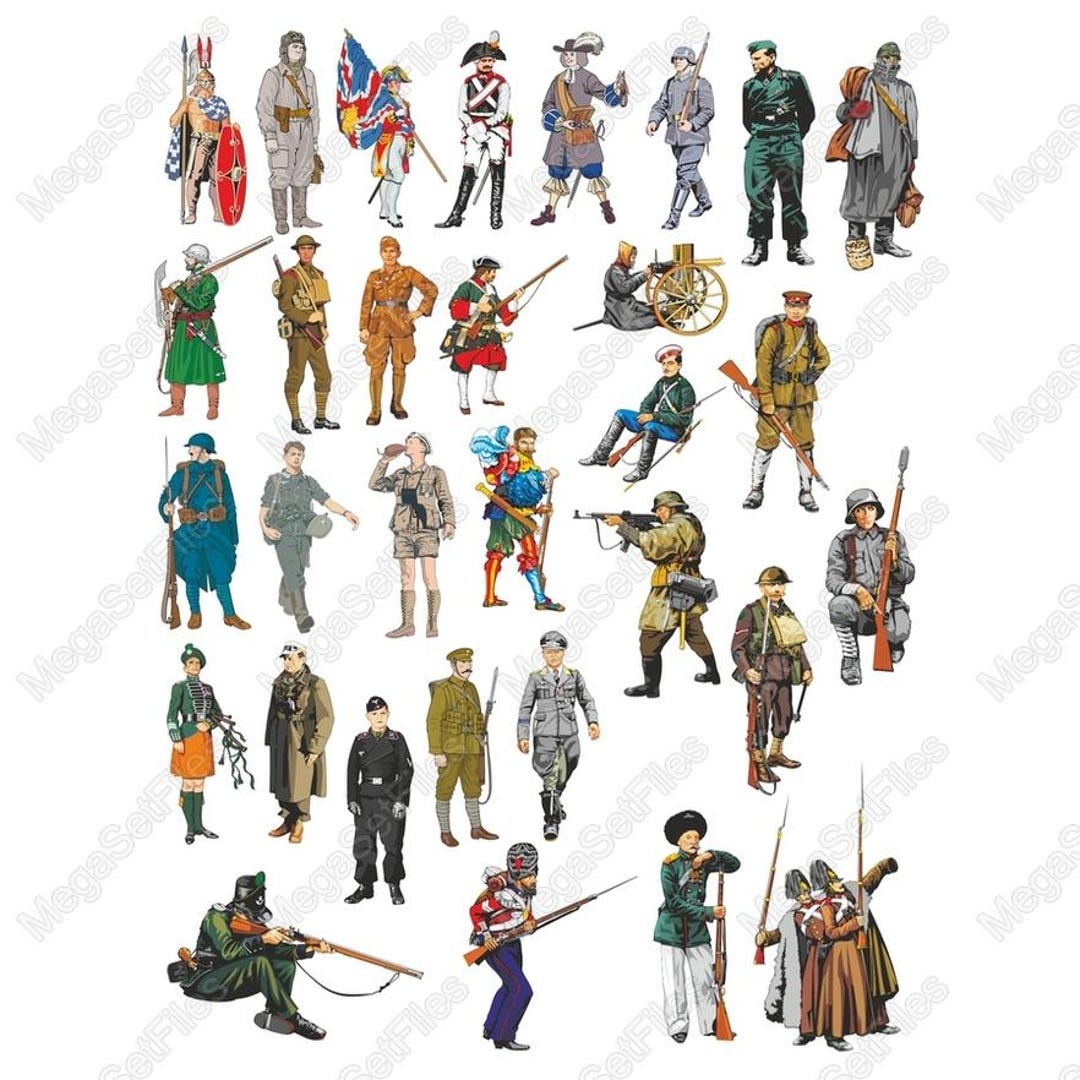 Historical Military Figures Clipart Set in SVG, PNG Format Diverse ...