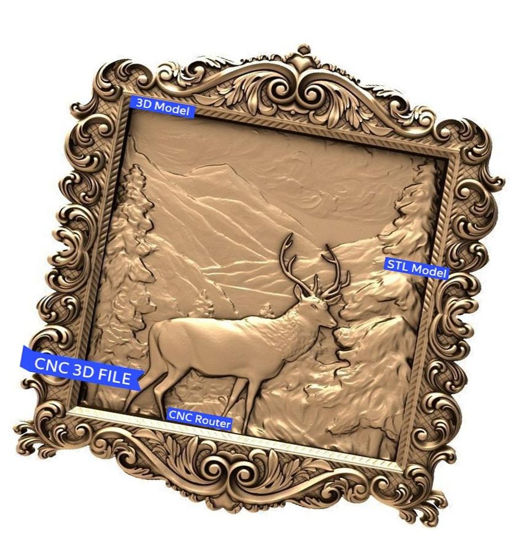 Majestic Stag in Winter Forest 3D STL Relief for CNC - Deer Wood ...