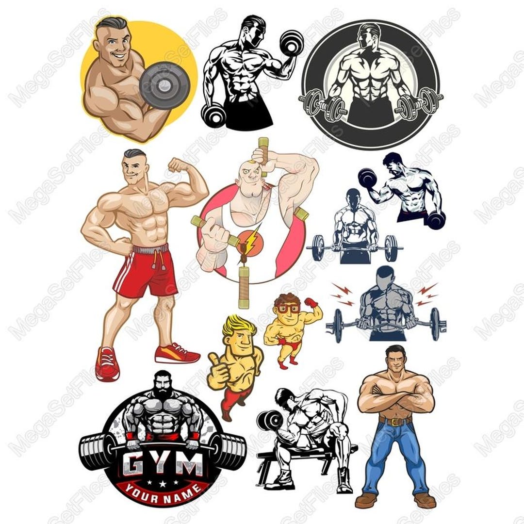 200,000 Cliparts + Gym Fitness Bodybuilder Clipart Set for Logos ...