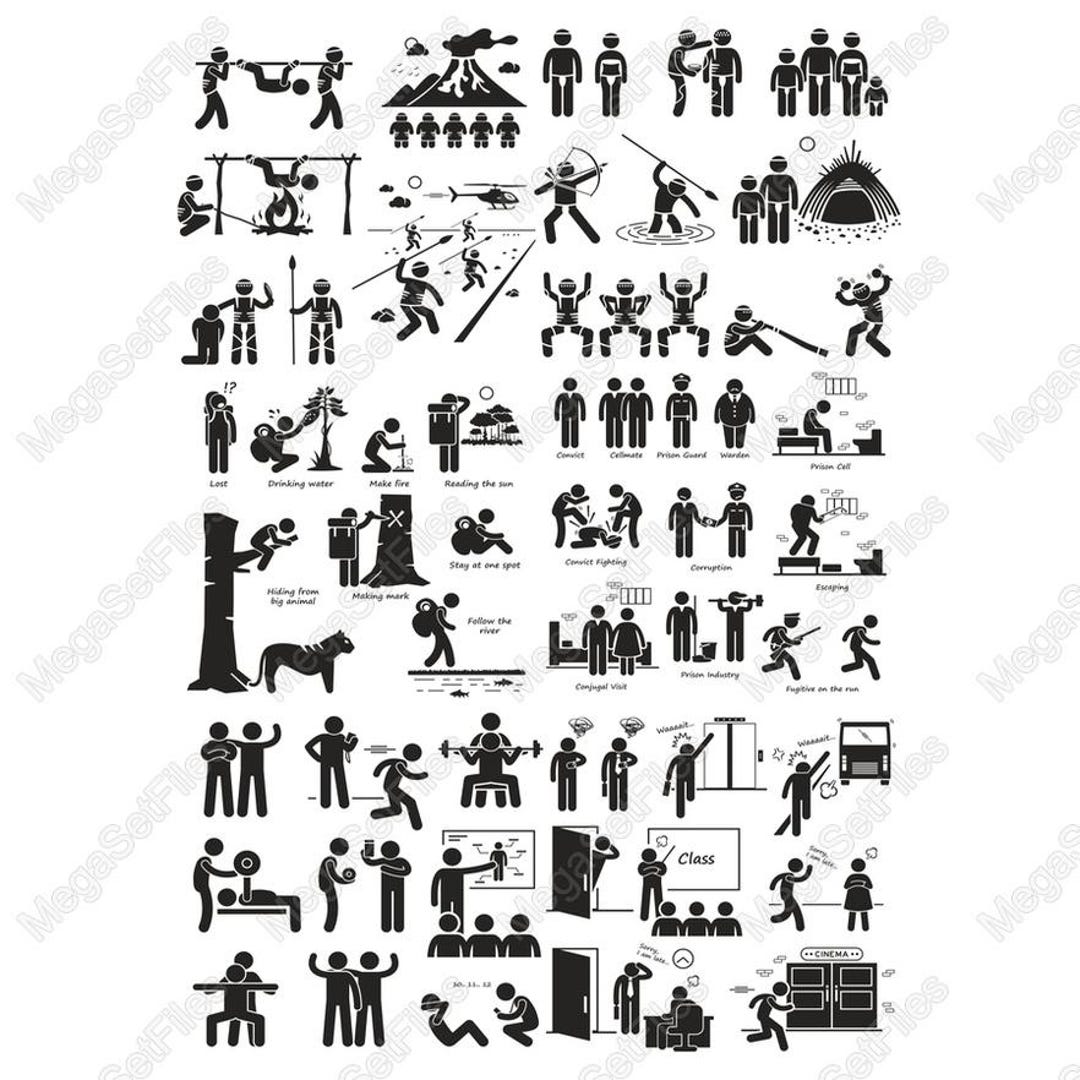 Stickman Adventure Clipart Set SVG PNG | Outdoor Camp Icons | Black and ...