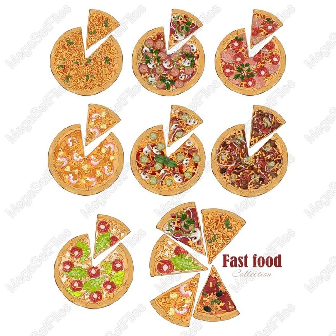 200,000 Cliparts + Watercolor Pizza Clipart Set: Elegant Fast Food ...