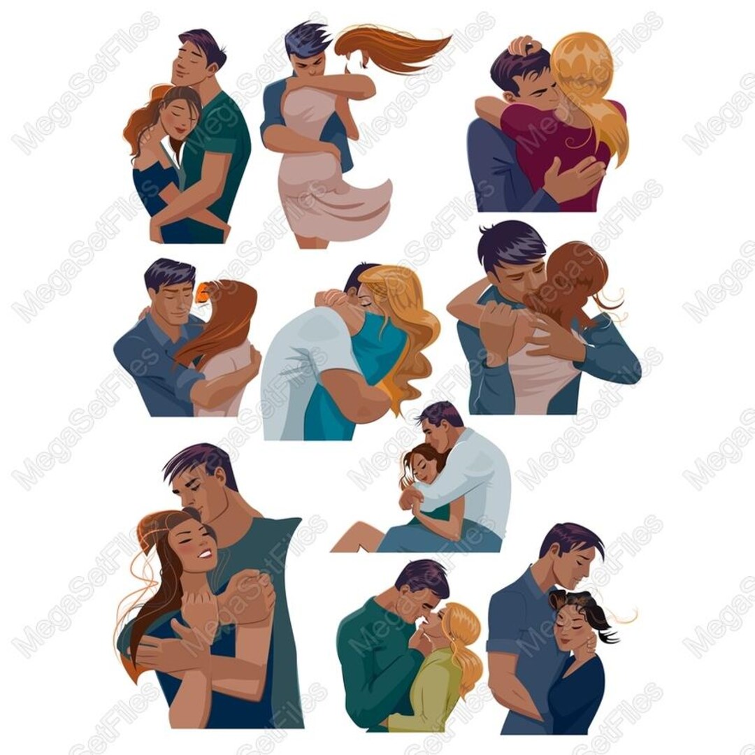 Romantic Couple Embrace Clipart Set – SVG, PNG | Intimate Love ...