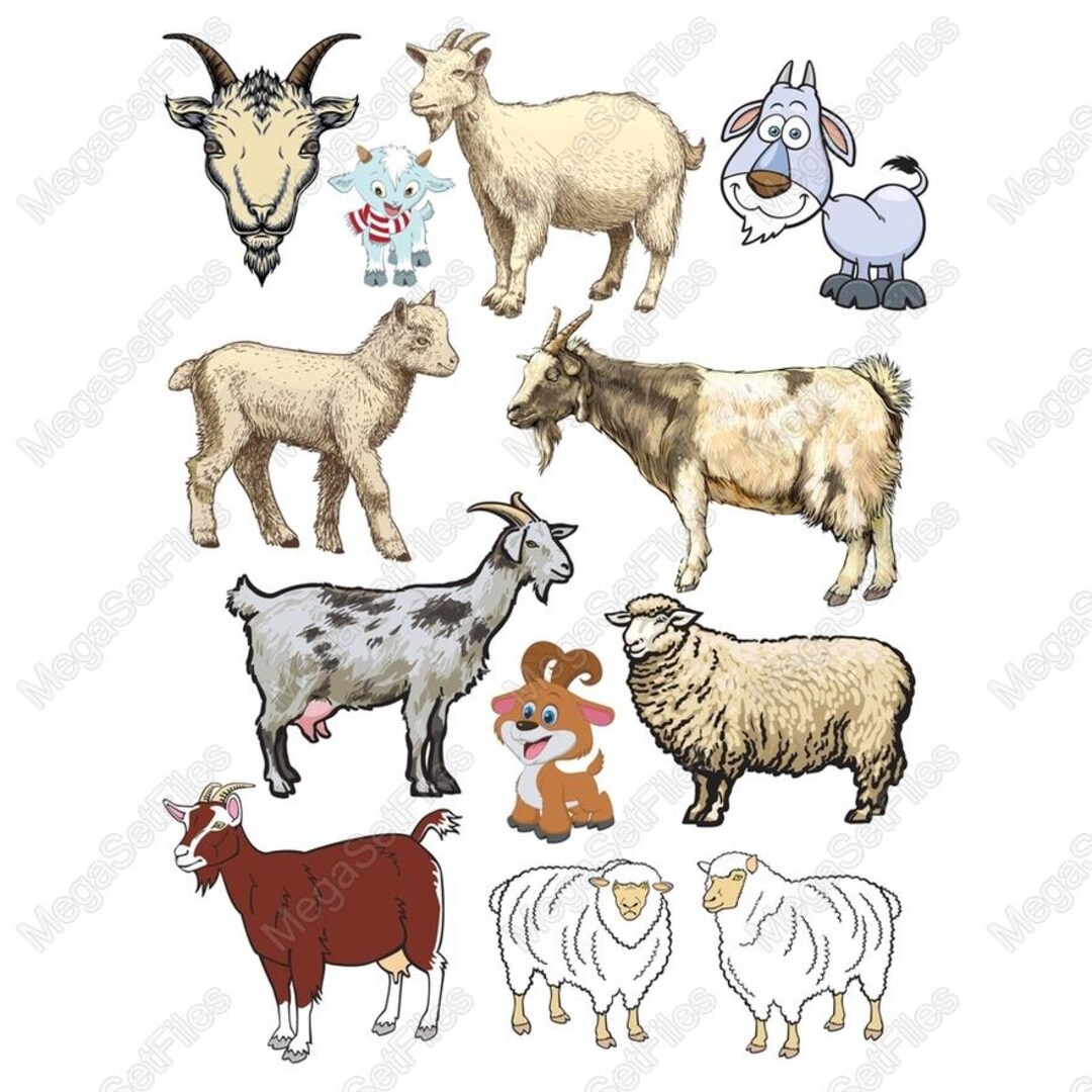 Rustic Farm Animal Clipart Set in SVG, PNG - Goat, Sheep and Lamb ...