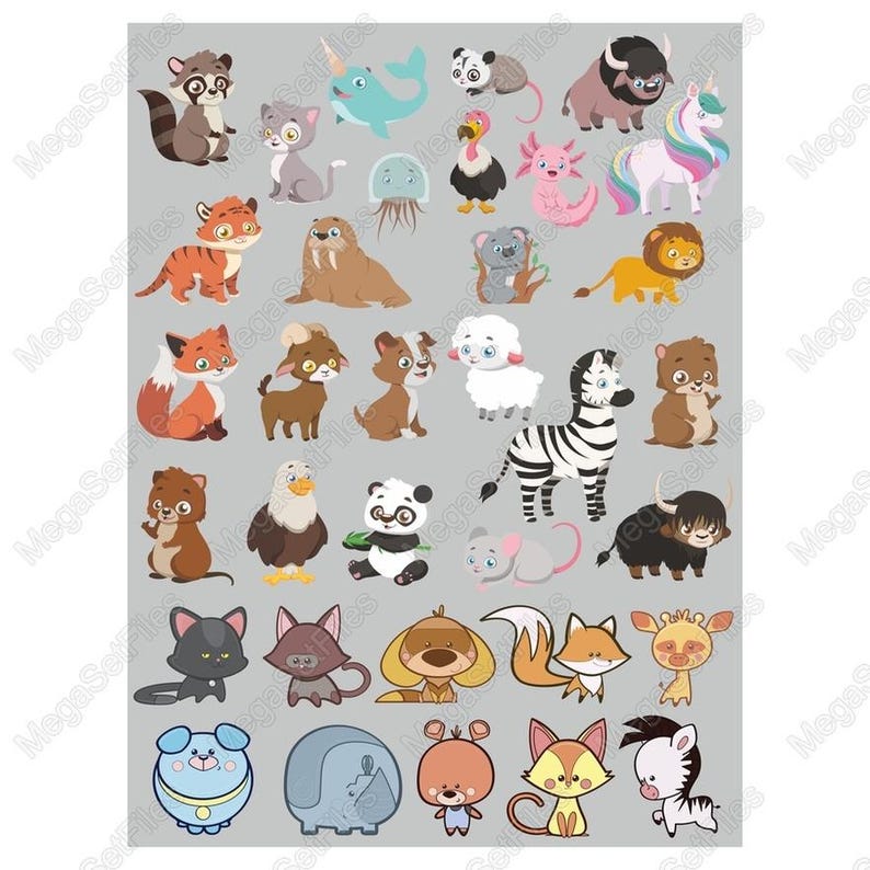 Whimsical Animal Clipart Set SVG PNG | Cute Cartoon Creatures for Kids ...