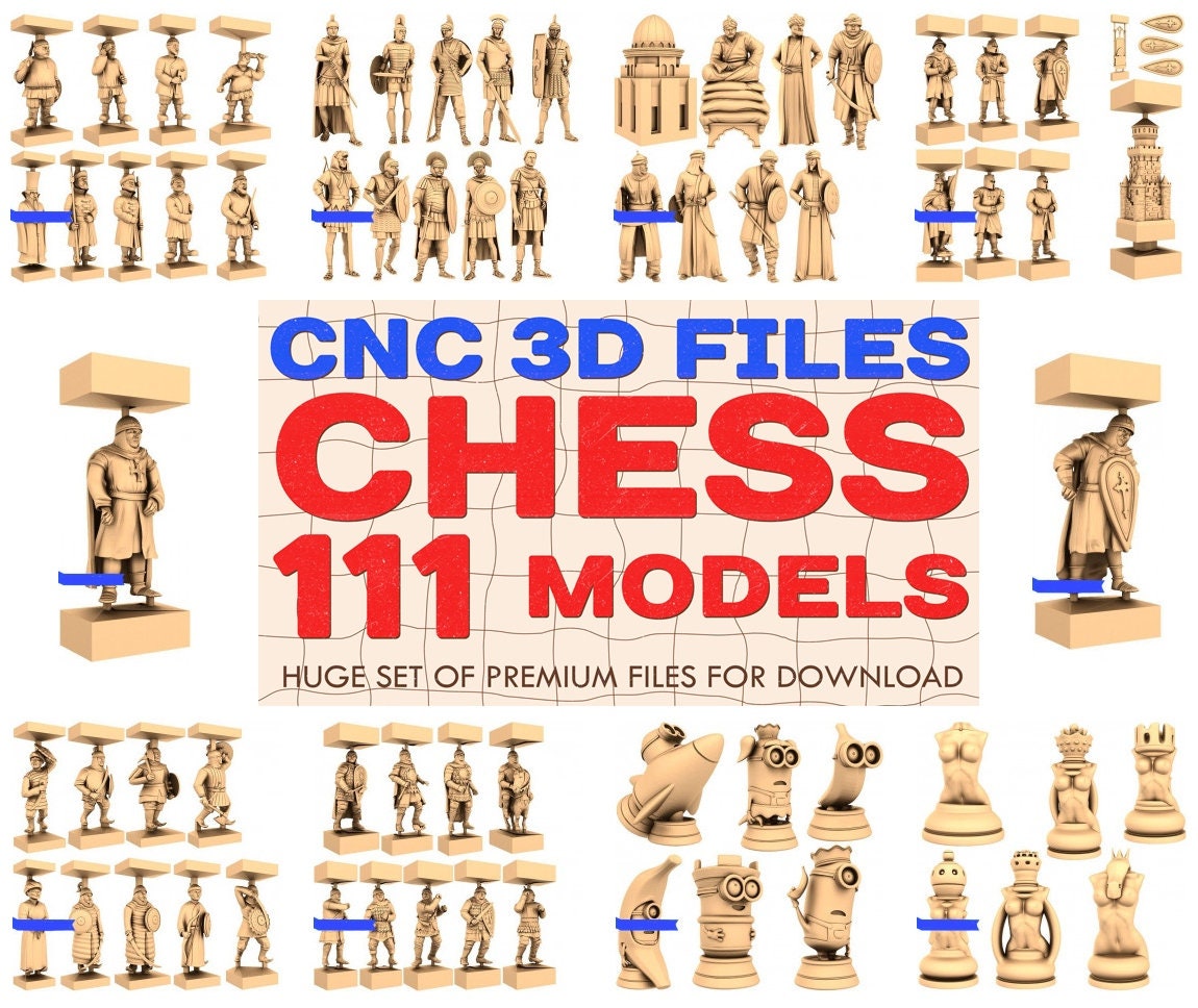 Chess 111 Pcs CNC Stl 3d Models. Chess Stl,chess Cnc,chess 3d,chess ...