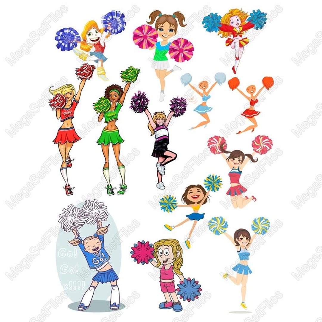 Premium Cheerleader Clipart Set in SVG, PNG Colorful Cheerleading Theme ...
