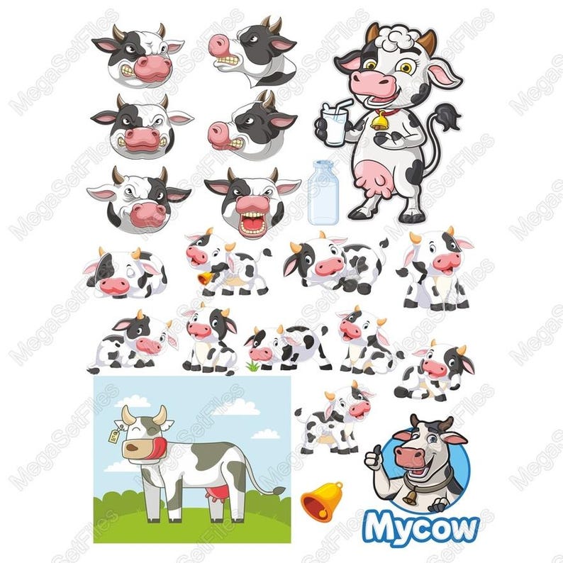200,000 Cliparts + Cute Cow Cartoon Clipart Bundle for Kids - SVG, PNG ...
