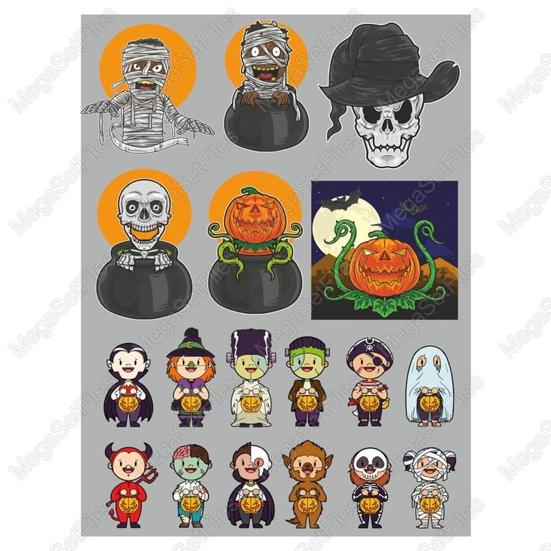 Halloween Character Clipart Set SVG PNG - Cute Spooky Style for Kids ...